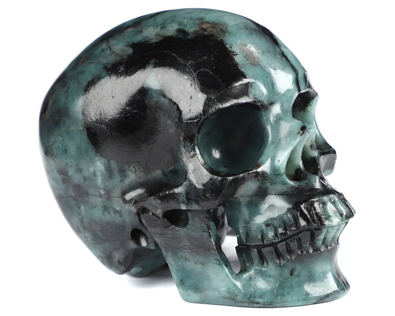 Skullis Crystal Skull, 4.0" Emerald Hand Carved Gemstone Skull, Super ...