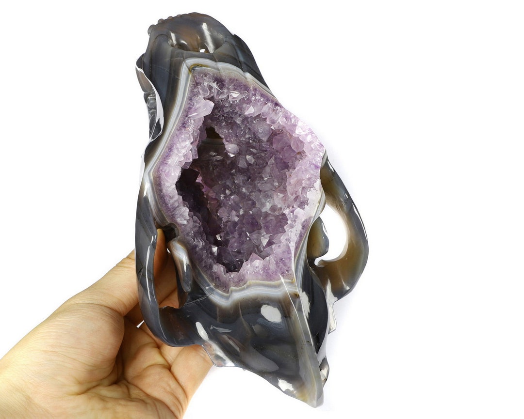 Skullis Crystal Skull, Giant 8.1" Agate Amethyst Geode Carved Crystal ...