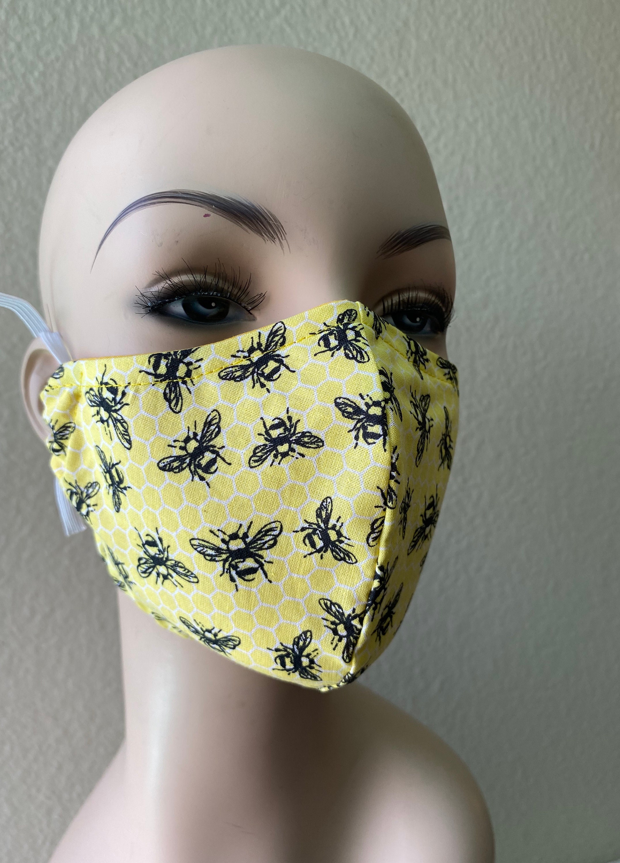 Yellow honey bee fabric face mask/bumble bee mask/drinking | Etsy