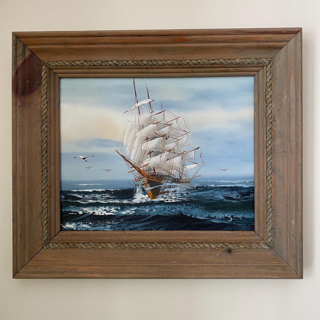 Hewitt Jackson Frigate Sailing Ship Oil Painting, Turbulent Seas ...