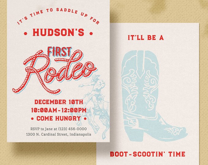 First Rodeo Cowboy Birthday Invitation, EDITABLE TEMPLATE, Instant ...