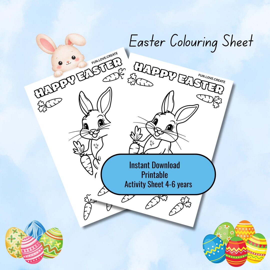 Easter Bunny Coloring Page | Carrot Bunny Spring Activity (instant ...