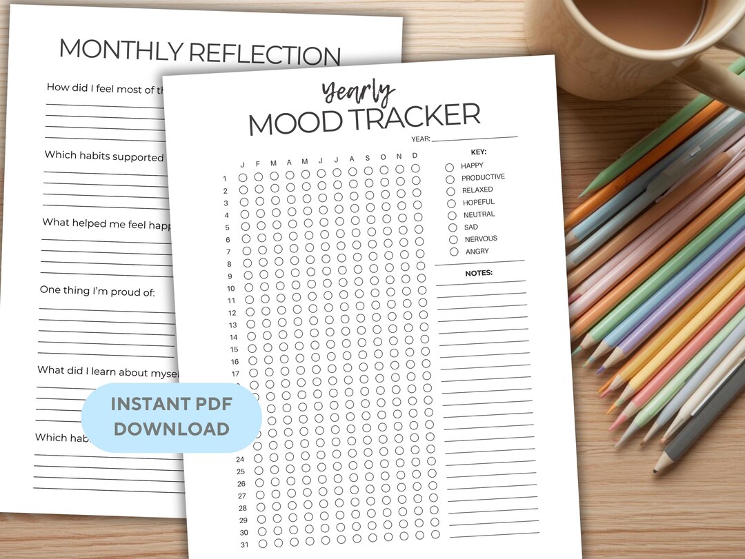 Yearly Mood Tracker Printable, Mental Health Journal (PDF Download) - Etsy