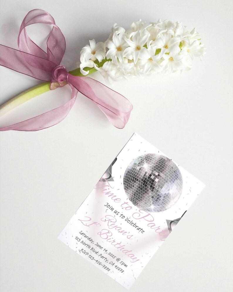 Disco Ball Birthday Invitation Template, Retro Disco Party Invite ...