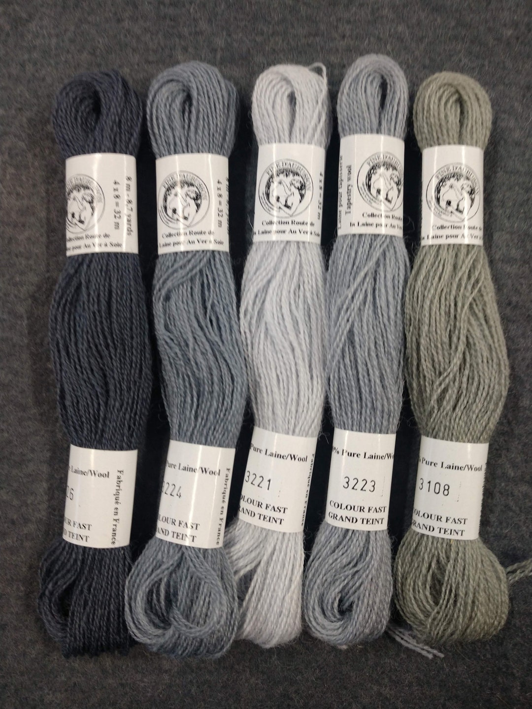 French Wool Floss / Shades of Grey Wool Floss / Lane Pour Tapestry Wool ...