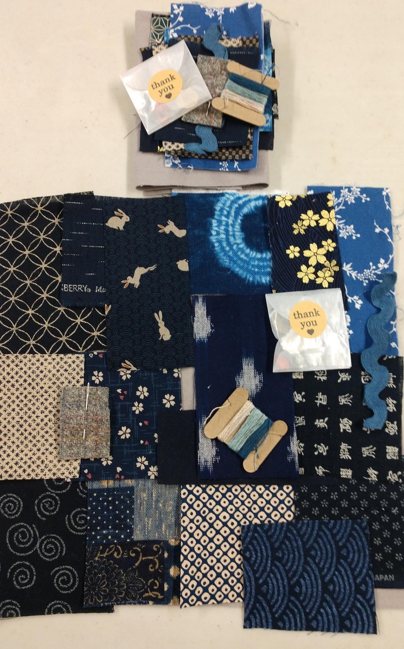 Slow Stitch Kit/boro Collage Kit/collage/indygo Blue - Etsy