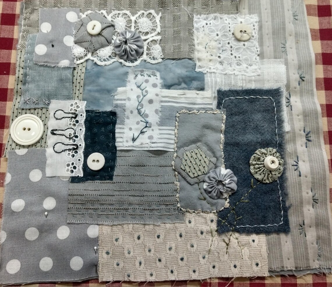 Slow Stitch Kit/boro Collage Kit/collage/gray and Blue Collage/mindful ...