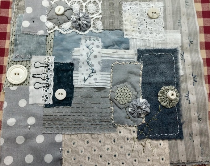 Slow Stitch Kit/boro Collage Kit/collage/gray and Blue Collage/mindful ...