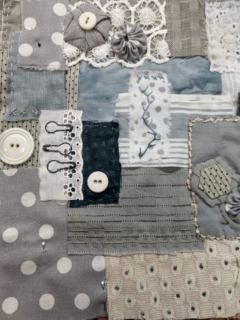 Slow Stitch Kit/boro Collage Kit/collage/gray and Blue Collage/mindful ...