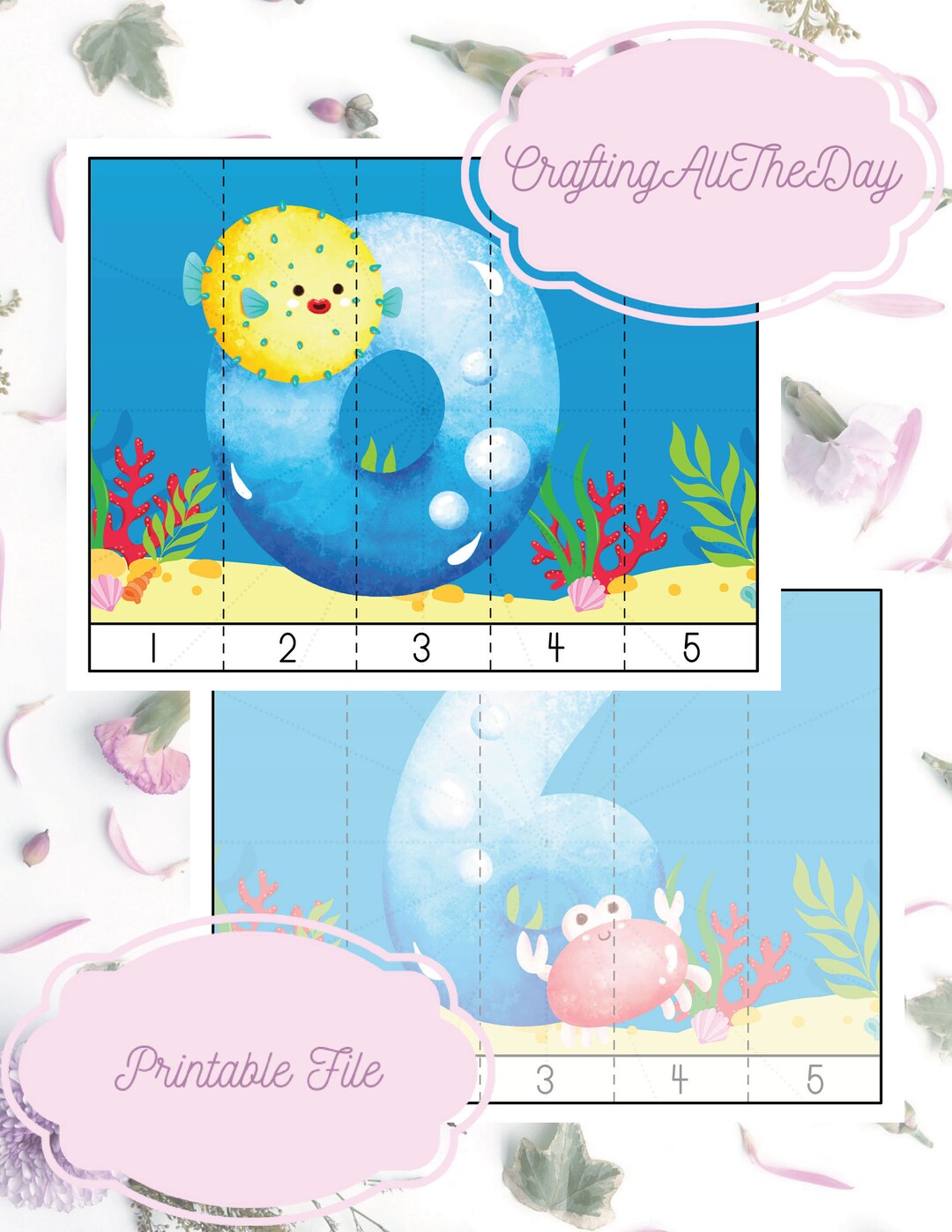 Sea Animals Numbers 1-5 Printable Puzzles - Etsy