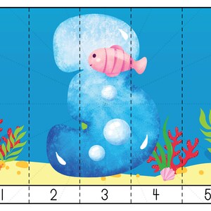 Sea Animals Numbers 1-5 Printable Puzzles - Etsy