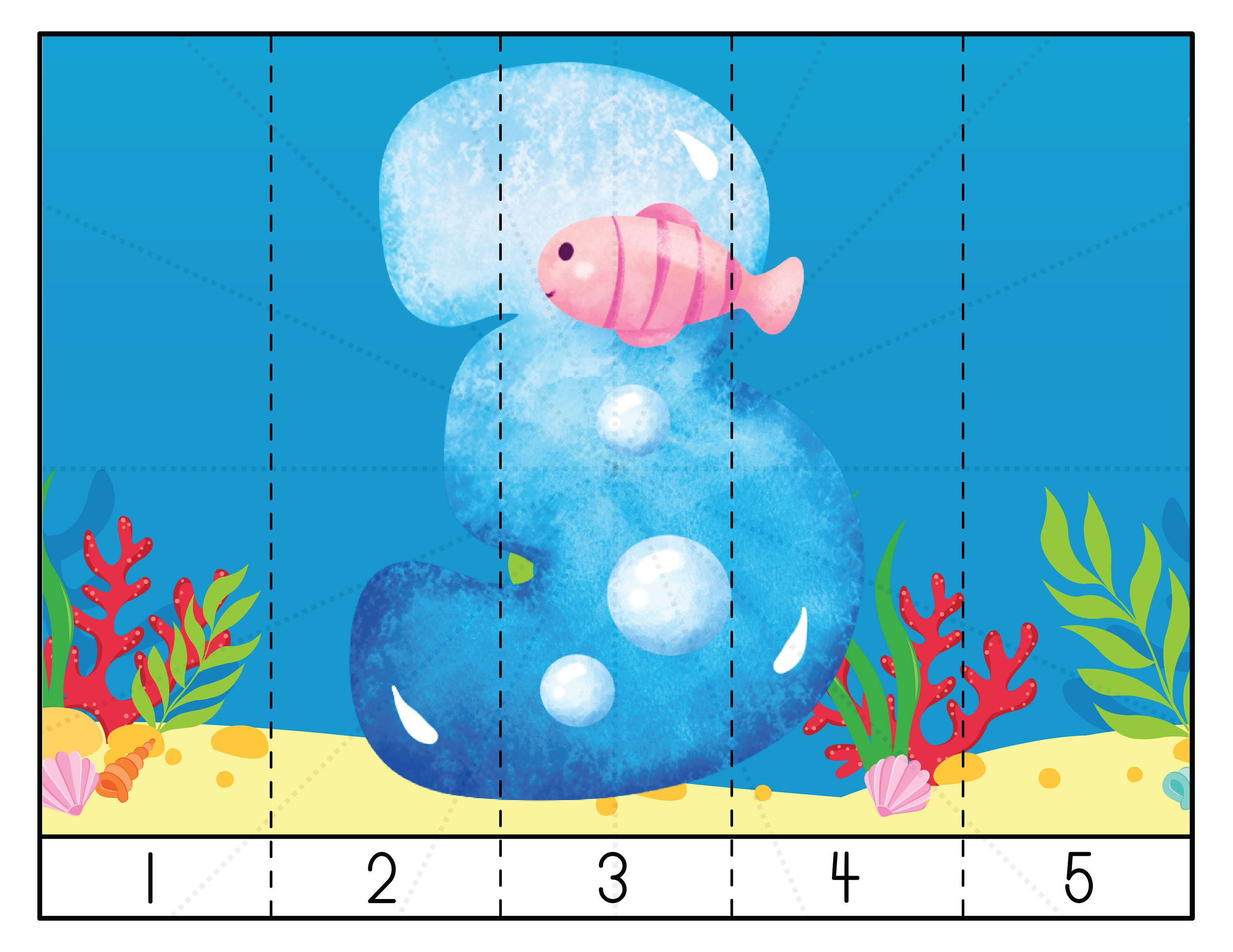 Sea Animals Numbers 1-5 Printable Puzzles - Etsy