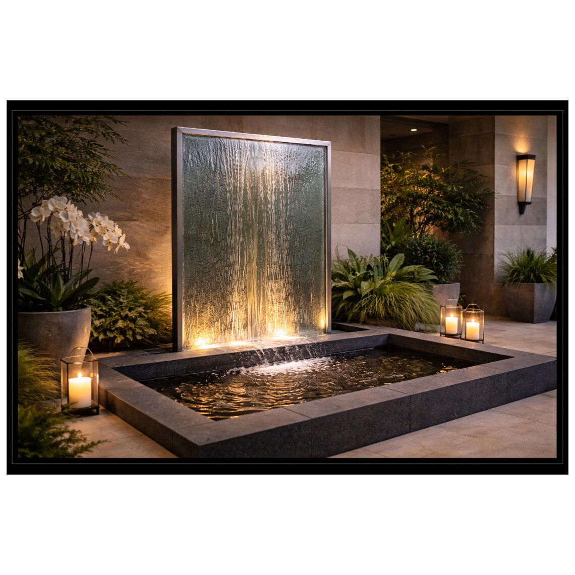 Indoor Glass Waterfall Wall Art, Modern Spa Fountain Print, Luxury ...