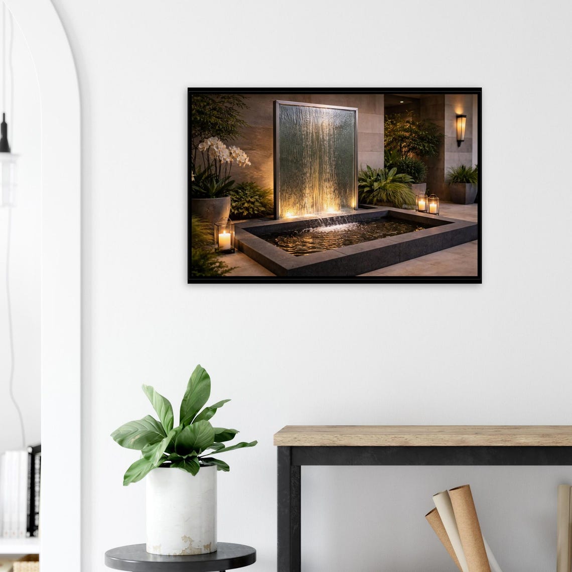 Indoor Glass Waterfall Wall Art, Modern Spa Fountain Print, Luxury ...