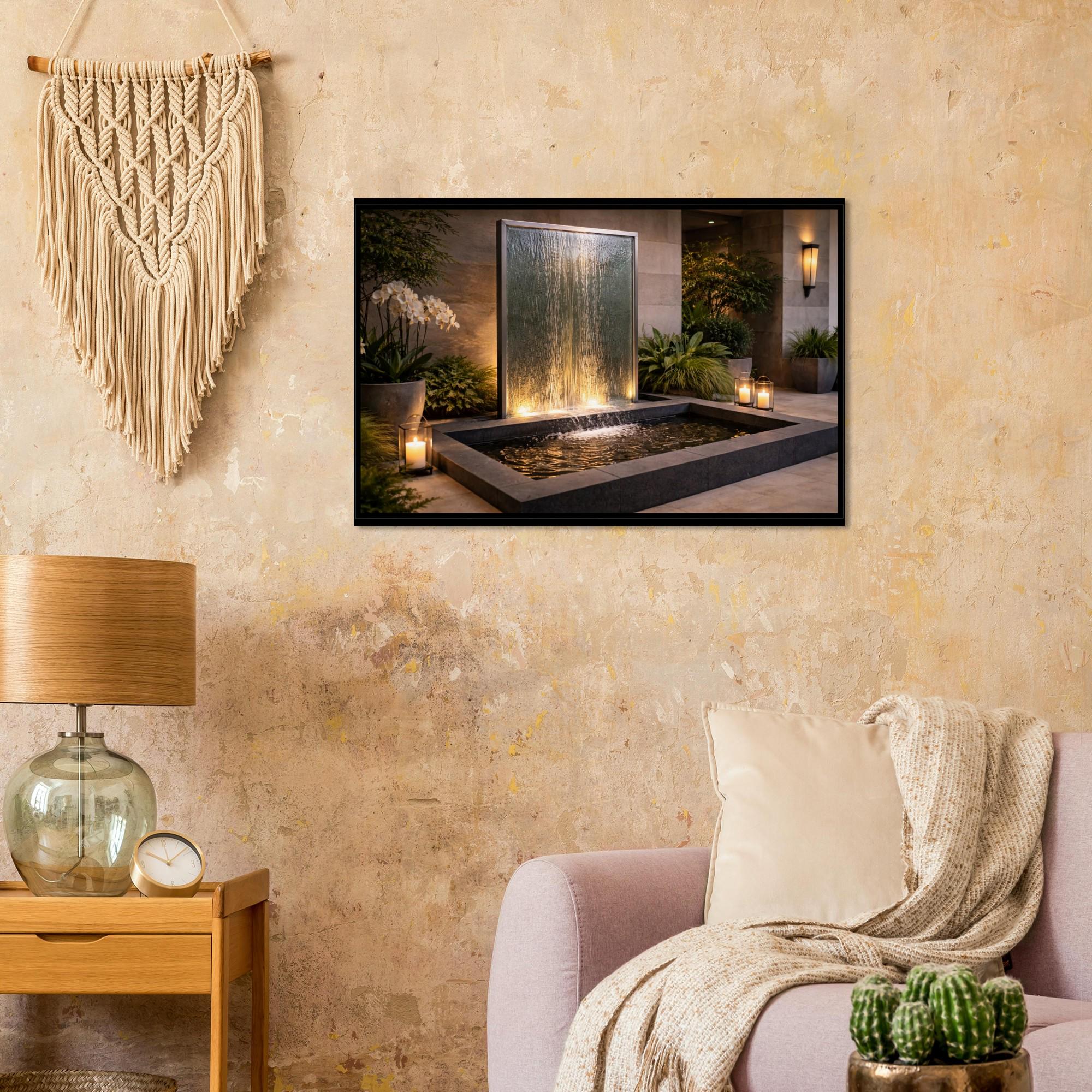 Indoor Glass Waterfall Wall Art, Modern Spa Fountain Print, Luxury ...
