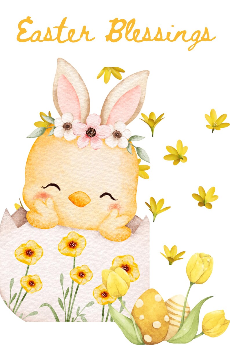 Easter Chick Bunny Clipart, Watercolor Illustrations (instant Download ...