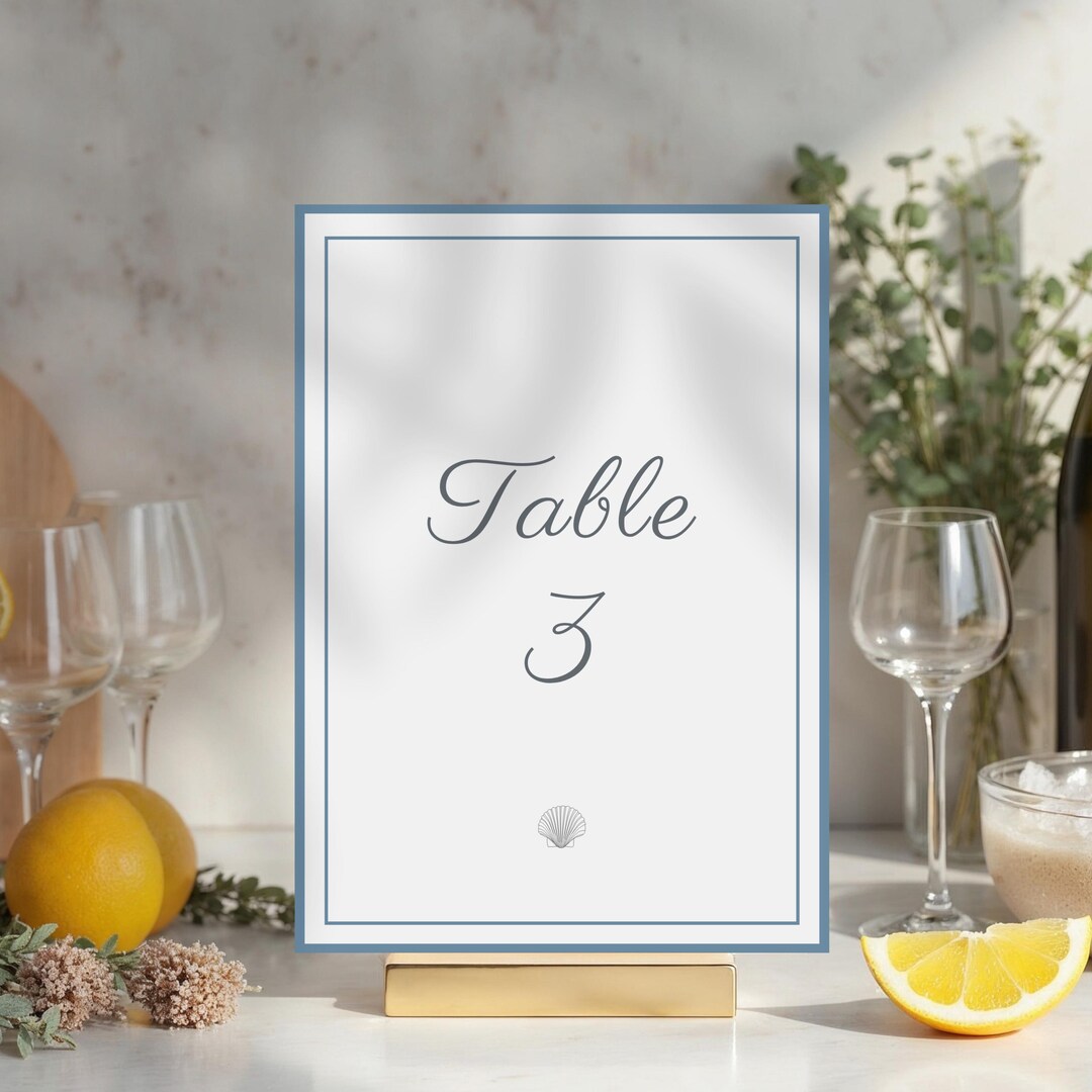 Blue and White Nautical Table Number Template • Coastal Wedding and ...