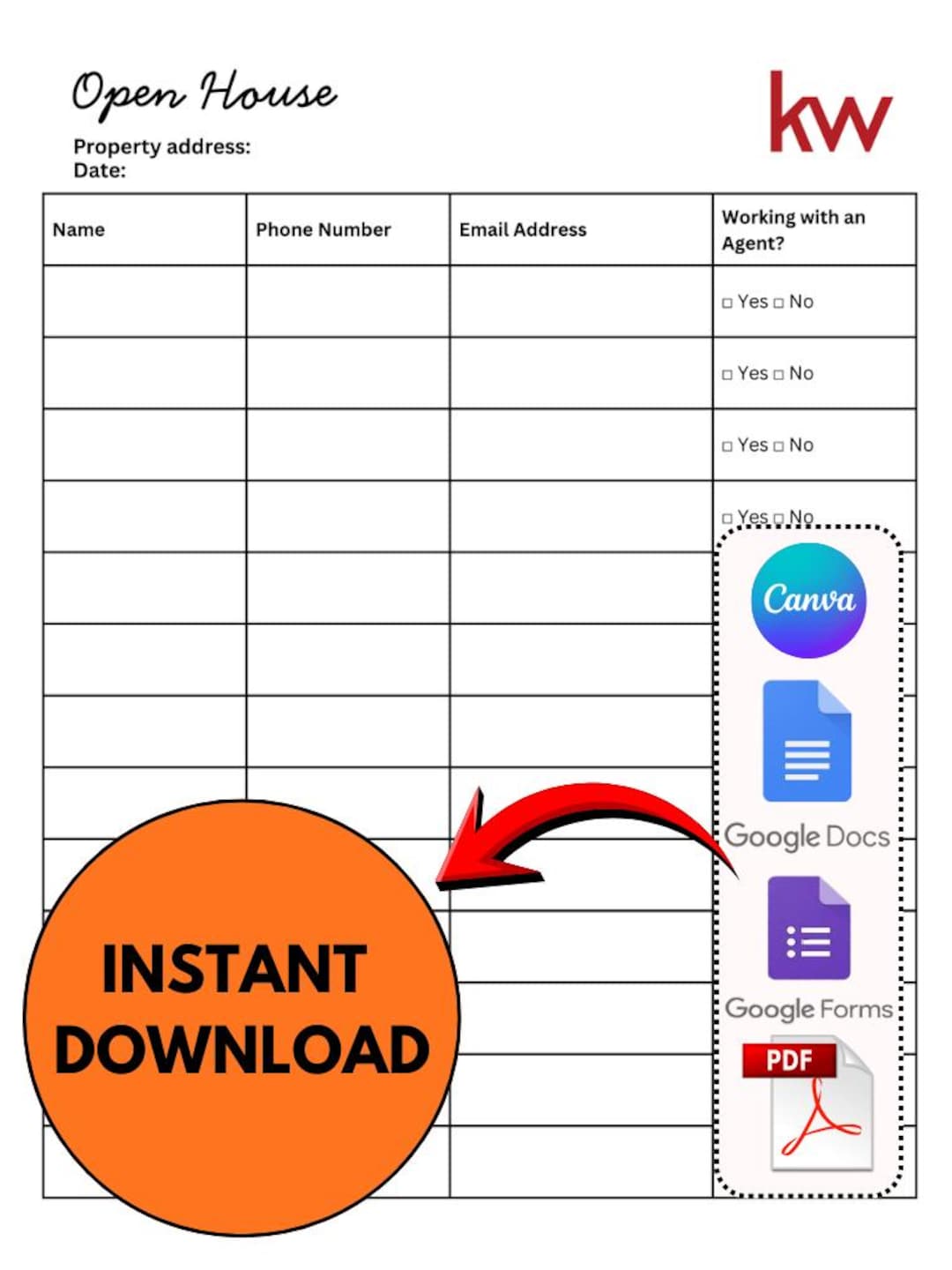 Keller Williams Open House Sign in Sheet Customizable – Editable Canva ...