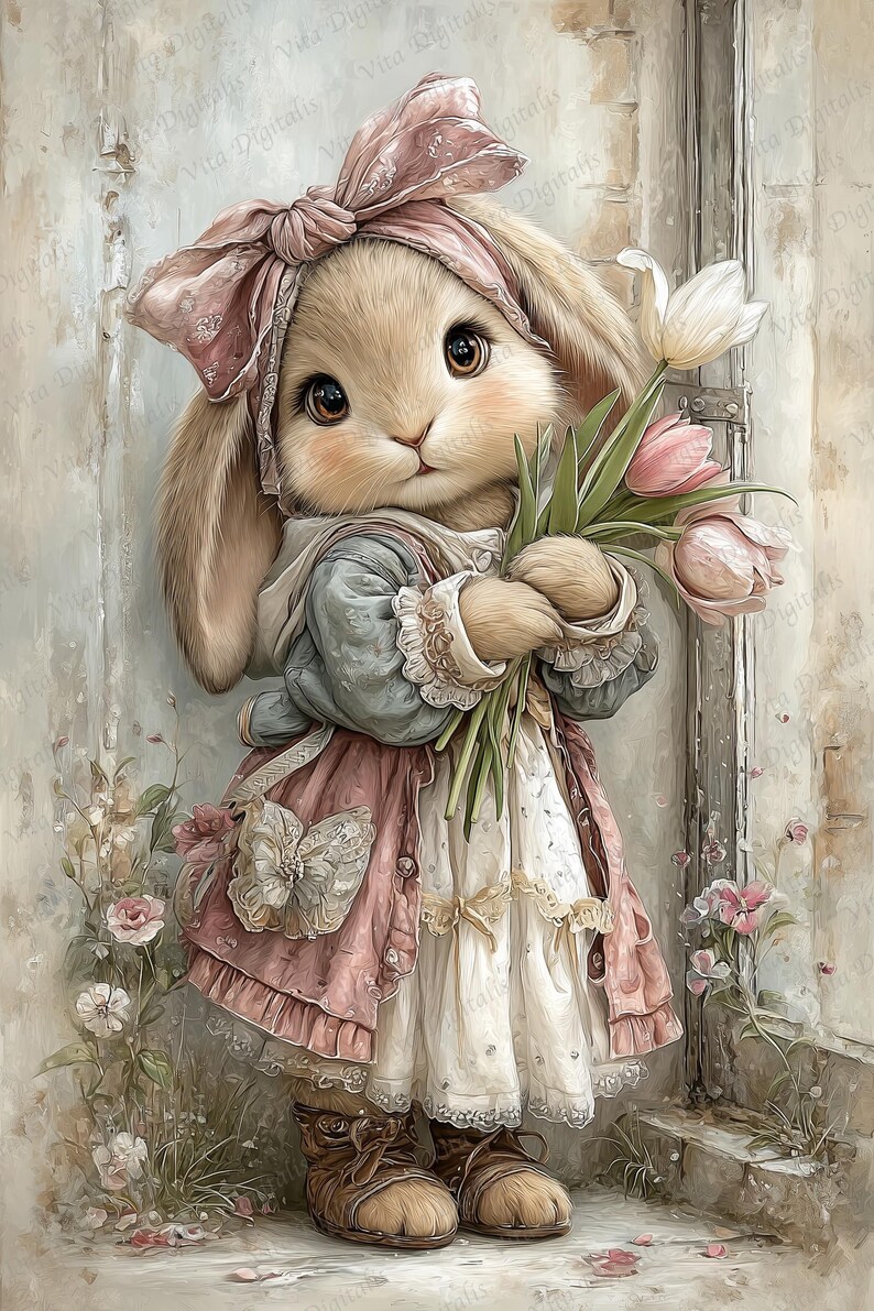 Vintage Bunny Illustrations, Cottagecore Easter Art, Nursery Prints ...