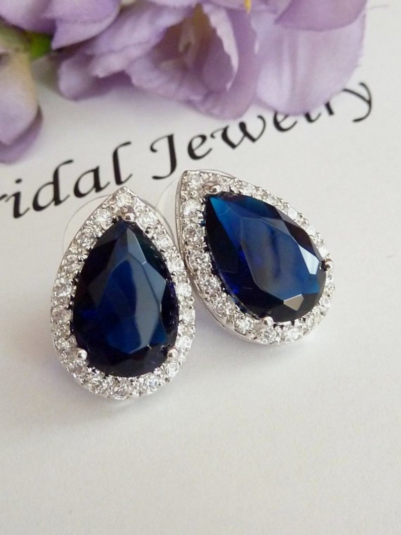 Large Halo Dark Sapphire Blue Rhodium Plated Clear White - Etsy