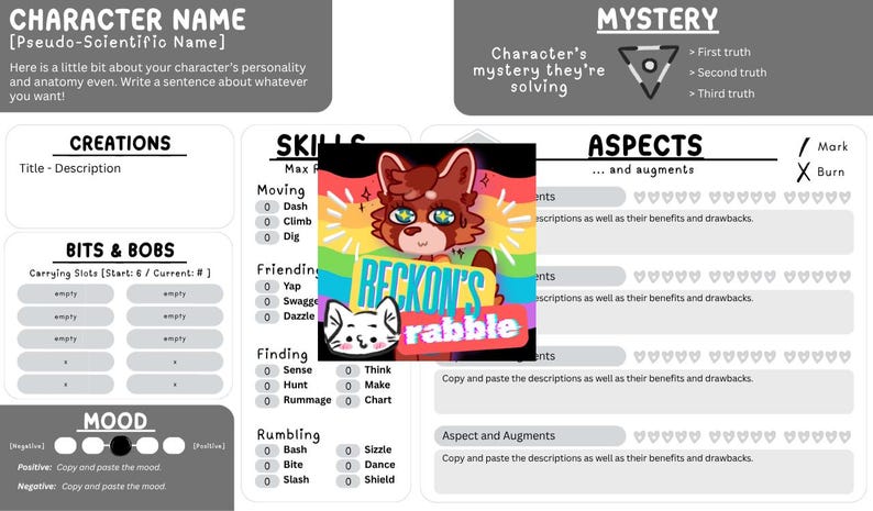 Pico Gray Editable Character Sheet Template - Etsy Australia