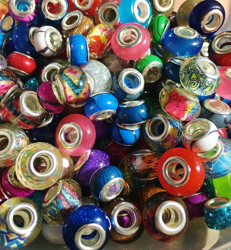European Acrylic Beads, Big Hole Bulk Mix, Assorted Styles and Colors ...