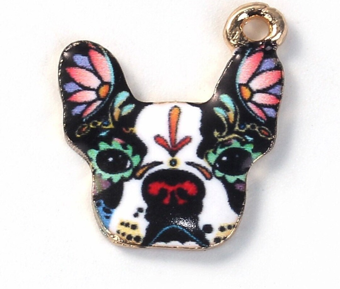 Boxer Dog Charm, Enamel Animal Gold Plated Charm, Patterned Design With ...