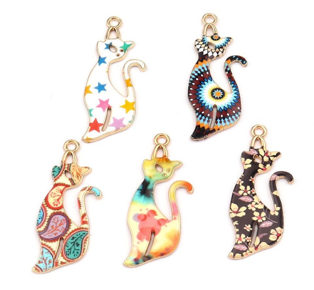 Cat Charm Silhouette, Large Enamel Cat , Tall Pendant or Keychain ...