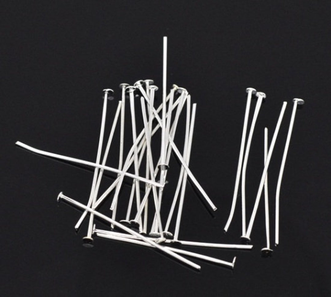 Silver Plated Flat Head Pins, Beading Findings, 4.5cm (1 6/8") Long, 0 ...