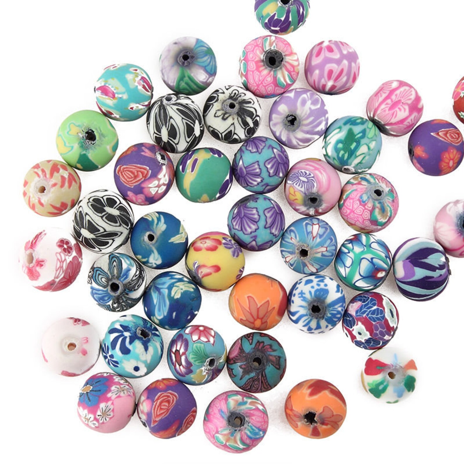 12mm Bead Polymer Clay Bead Mixed Colors Floral Flower Patterned Mixed ...