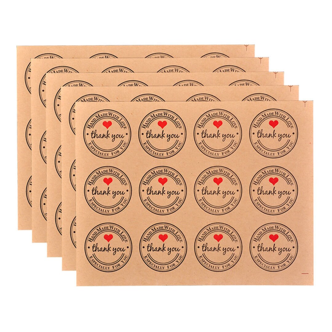 Kraft Thank You Stickers, Sheets of Stickers, Handmade With Love Stock ...