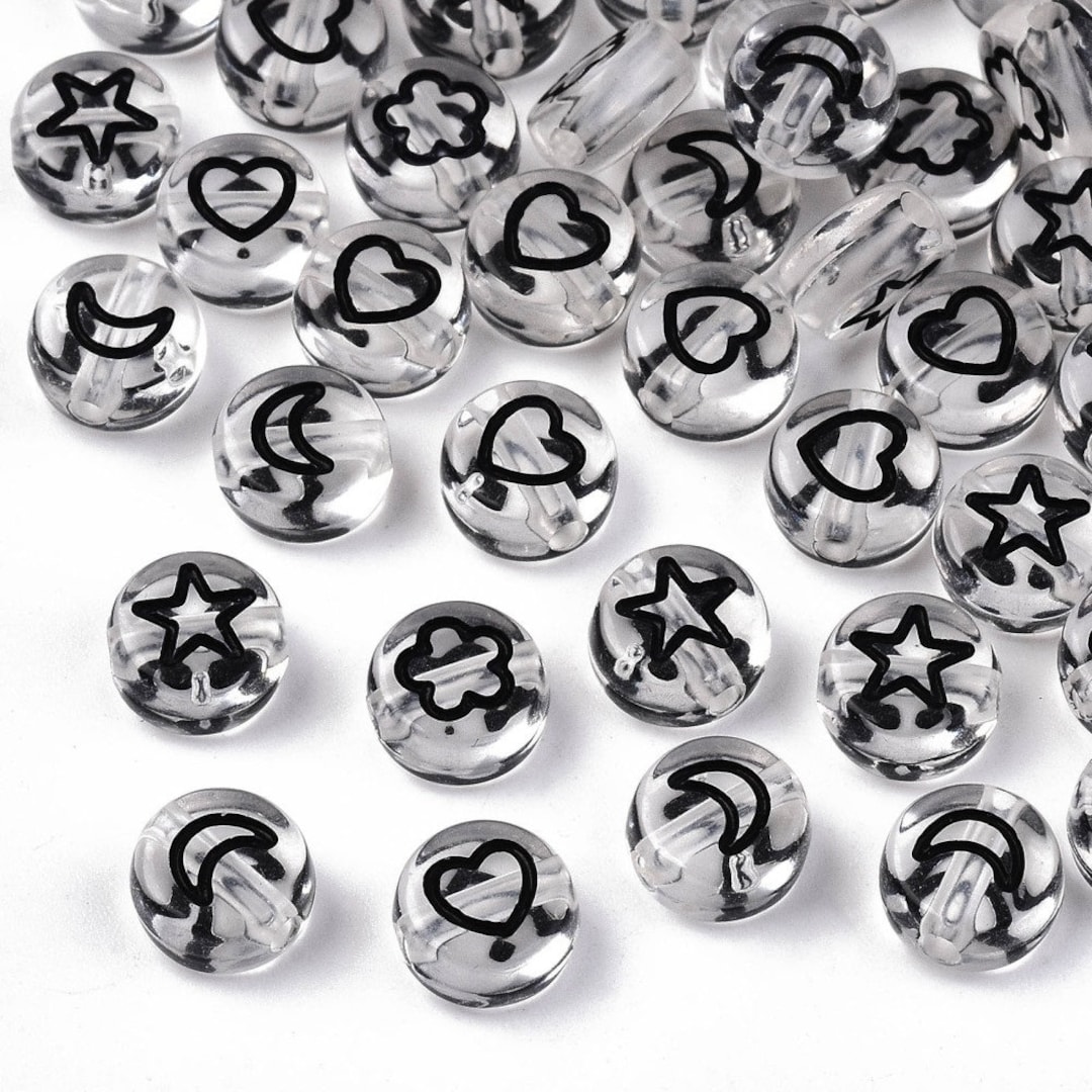 Galaxy Bead Lot, Moon and Star Beads, Clear With Black , Acrylic and ...