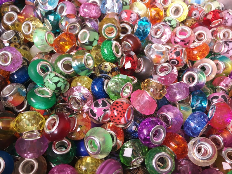 European Acrylic Beads, Big Hole Bulk Mix, Assorted Styles and Colors ...