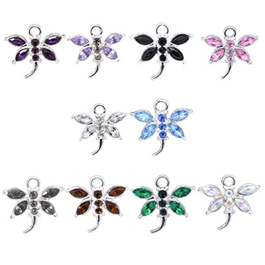 Dragonfly Charms, Glass Rhinestone Dragonflies With Silver Back ...