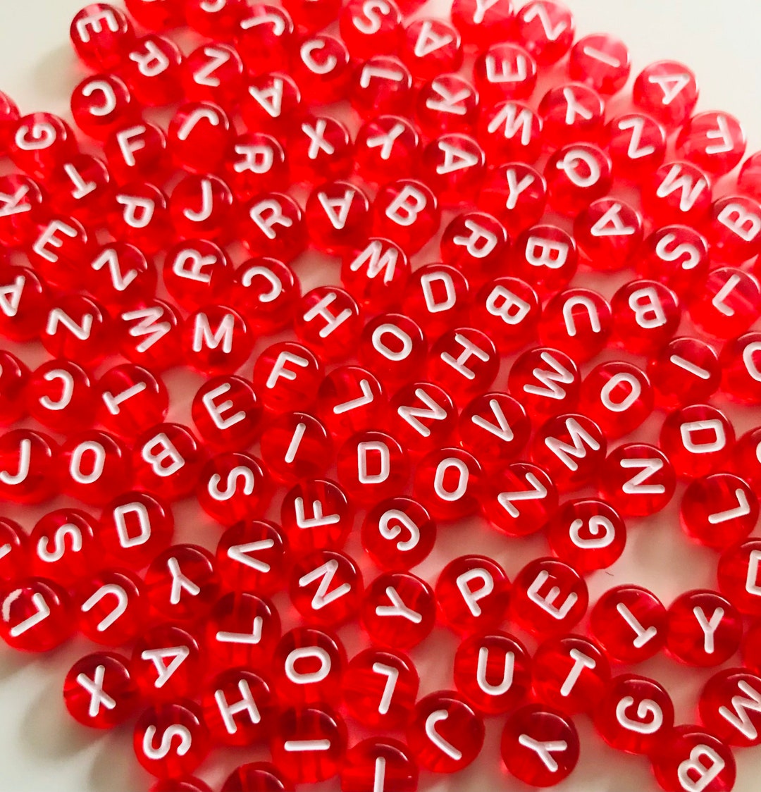Alphabet Bead, Red Letter Beads With White Letter , 7mm Round Beads ...