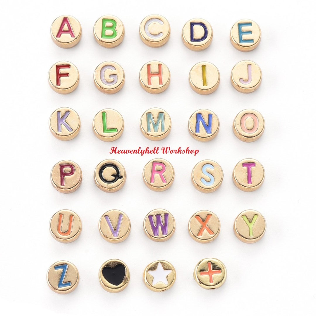 Enamel Alphabet Beads: Gold Alloy Letter Beads, 8mm Crafting Set - Etsy