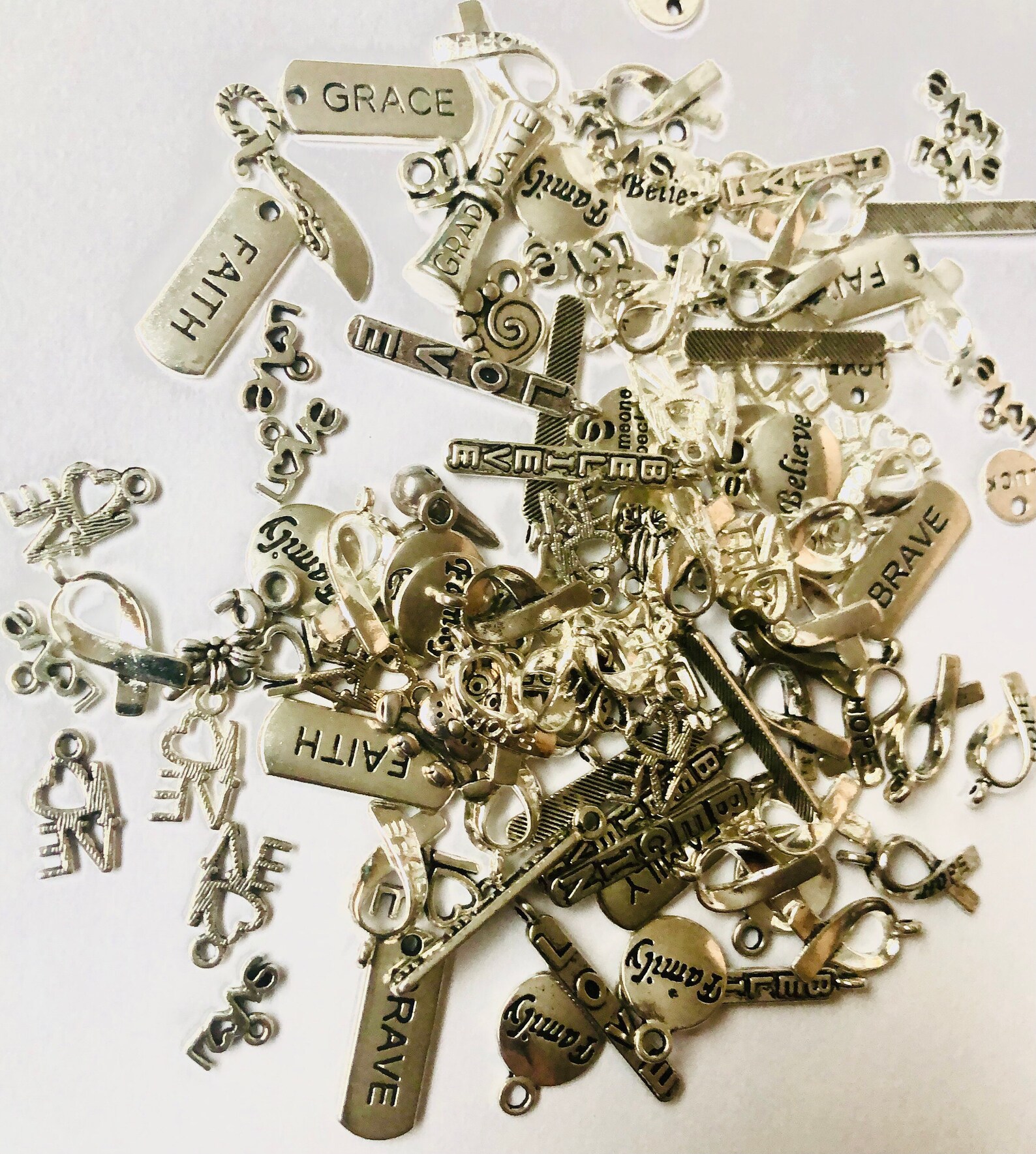 Inspiration Charm Mix: Silver Words & Phrases, Jewelry Finding - Etsy