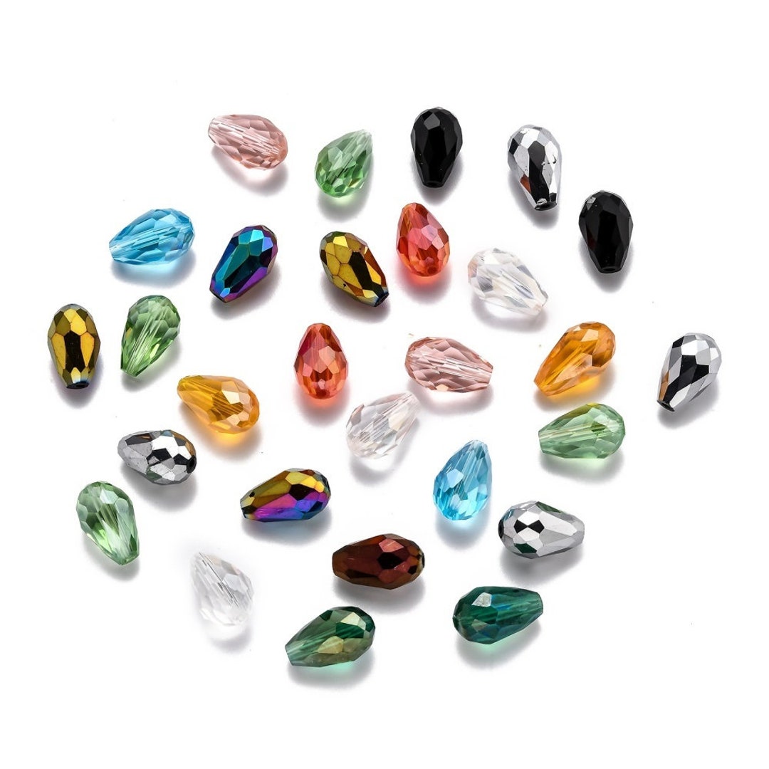 Teardrop Glass Bead Mix, Assorted Opaque Clear and Iridescent Beads in ...