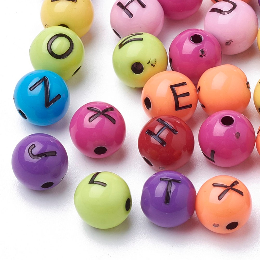 Round Alphabet Acrylic Beads: Mixed Color Initial Letter Beads (8mm) - Etsy