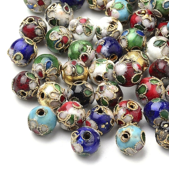 Cloisonne Enamel Beads 8mm Metal Beads With Raised Pattern Floral Design With Gold Trim Border Assorted Mix or Choose Single Colors Etsy Ireland