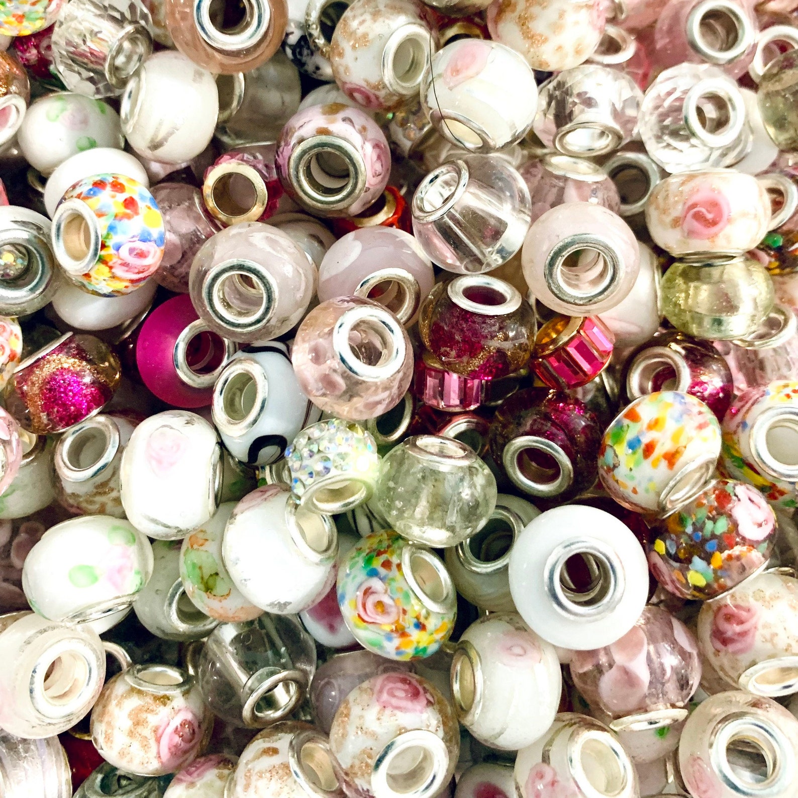 Glass Beads European Bulk Mix Big Hole Bead Assorted Pink and - Etsy