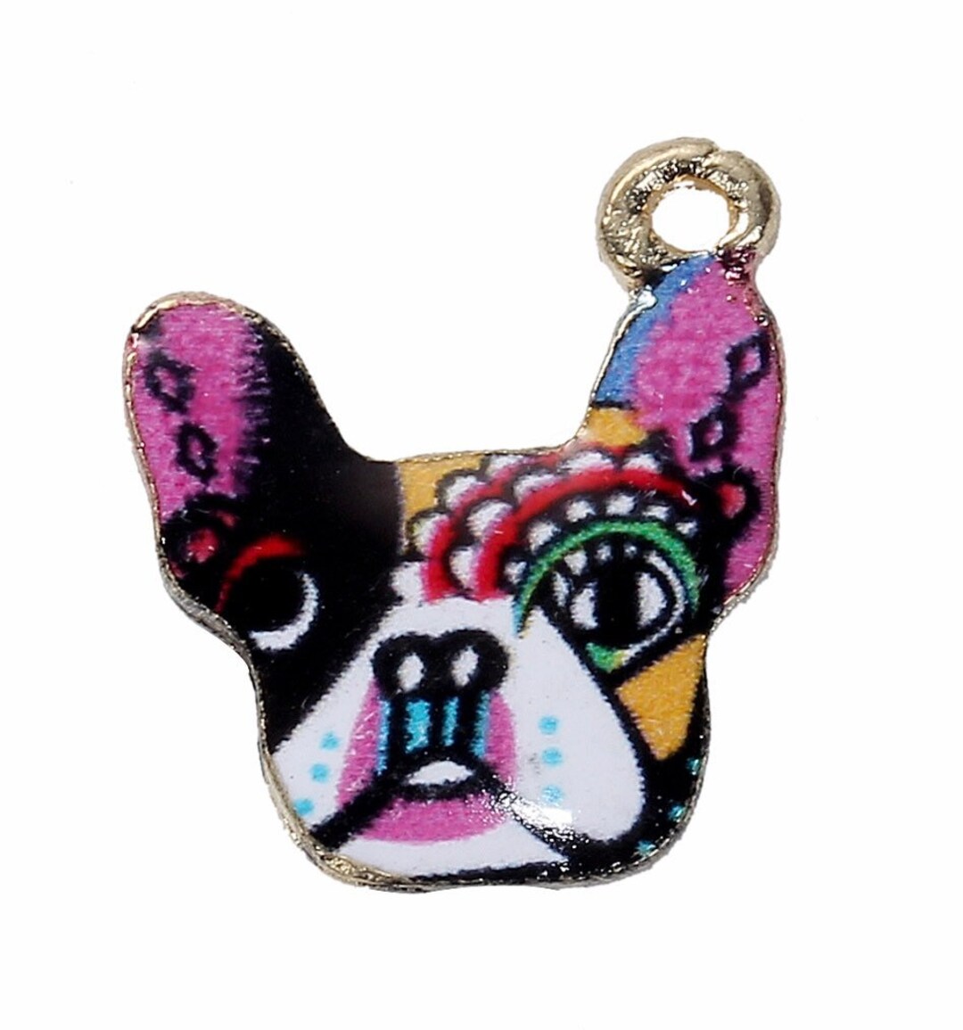 Boxer Dog Charm, Enamel Animal Gold Plated Charm, Patterned Design With ...