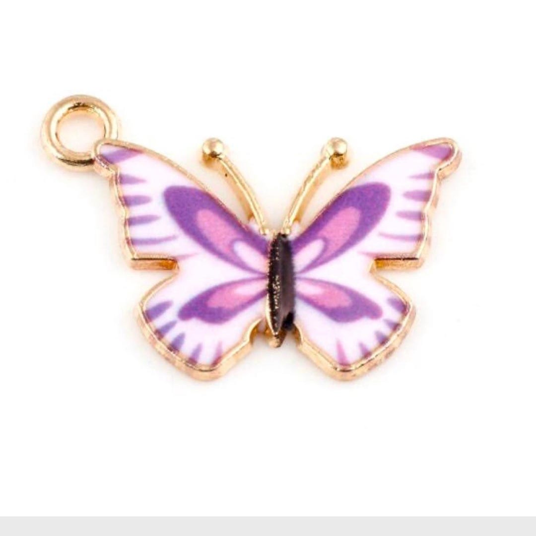 Purple Butterfly Charm, Enamel Gold Plated Charm in Light and Dark ...