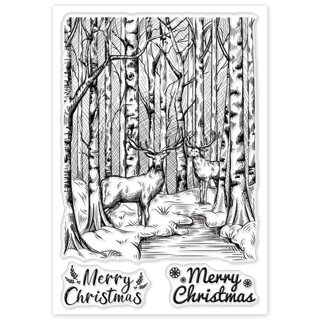 Forest Deer and Tree Silicone Stamp, Winter Stamp , Assorted Clear ...