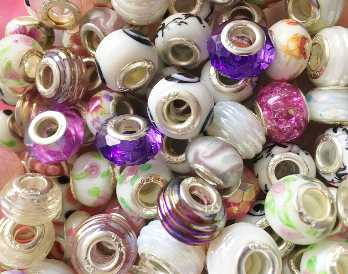 Glass Beads European Bulk Mix Big Hole Bead Assorted Pink and - Etsy