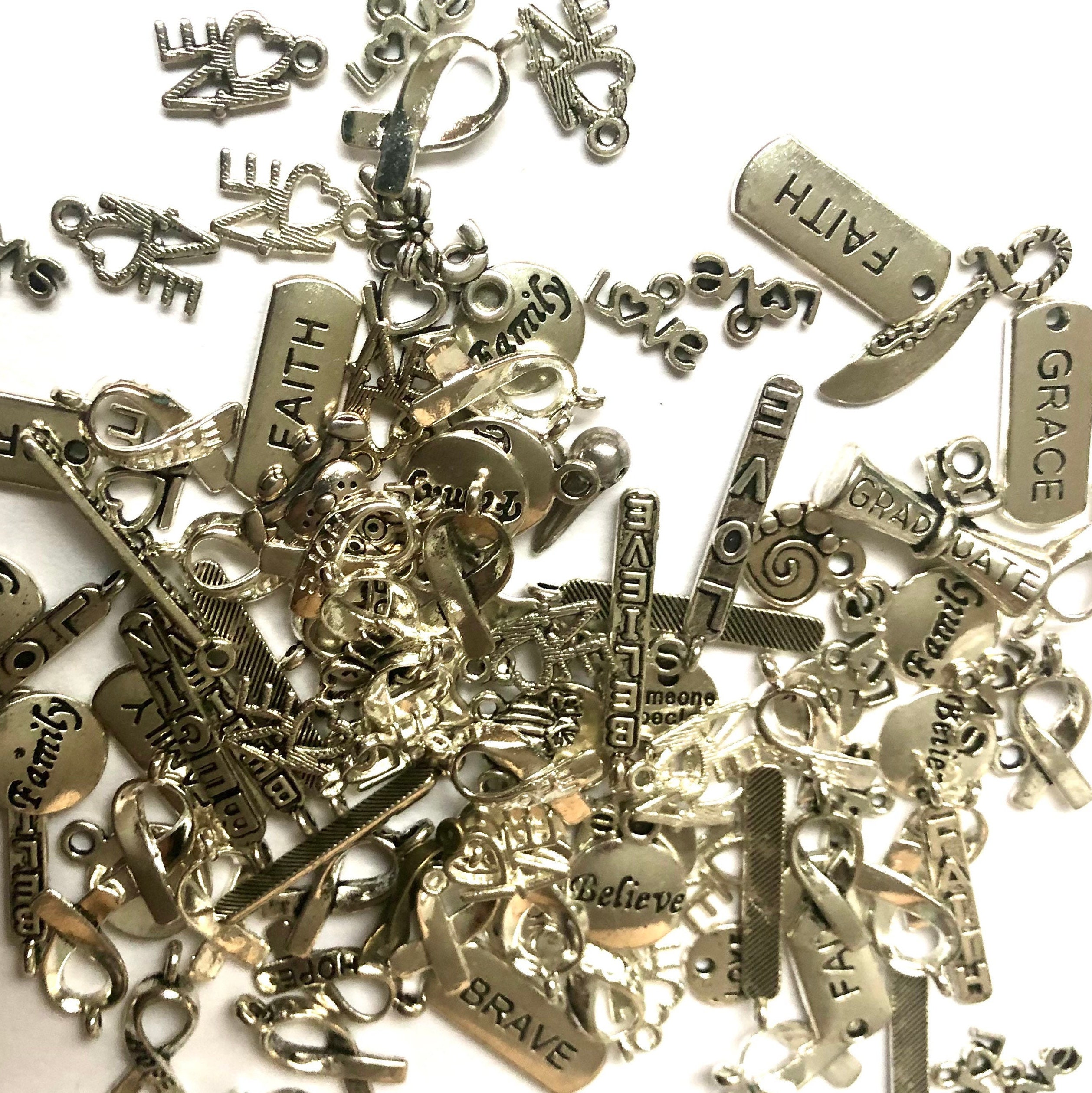Inspiration Charm Mix: Silver Words & Phrases, Jewelry Finding - Etsy