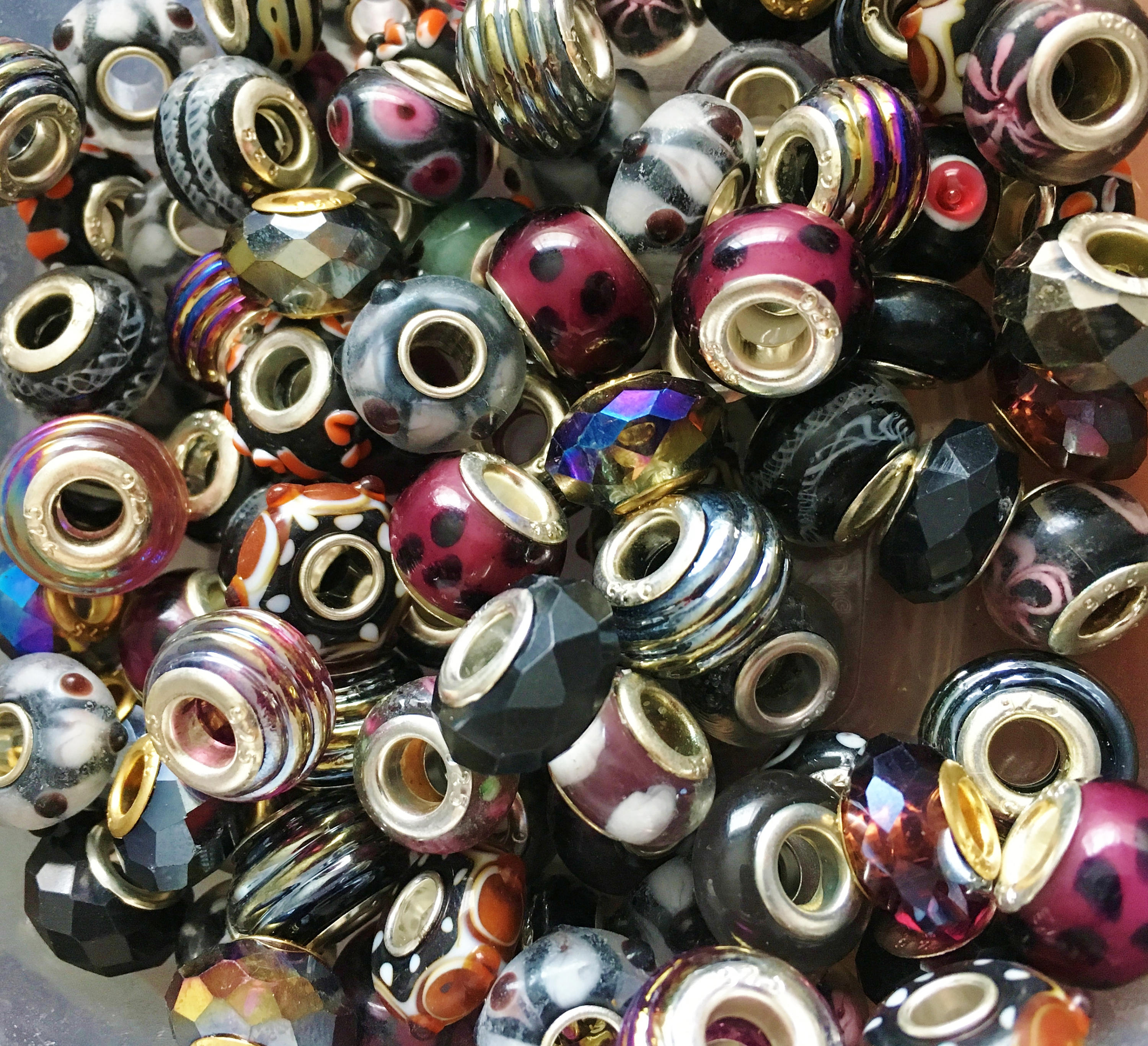 Glass Beads European Bulk Mix, Big Hole Assorted Black and Purples and ...