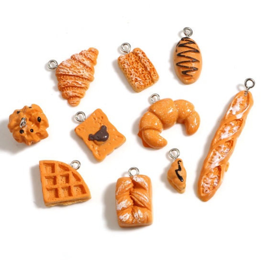 Croissant and Pastry Resin Charm Set of 10 One of Each Shown 3D Charm ...
