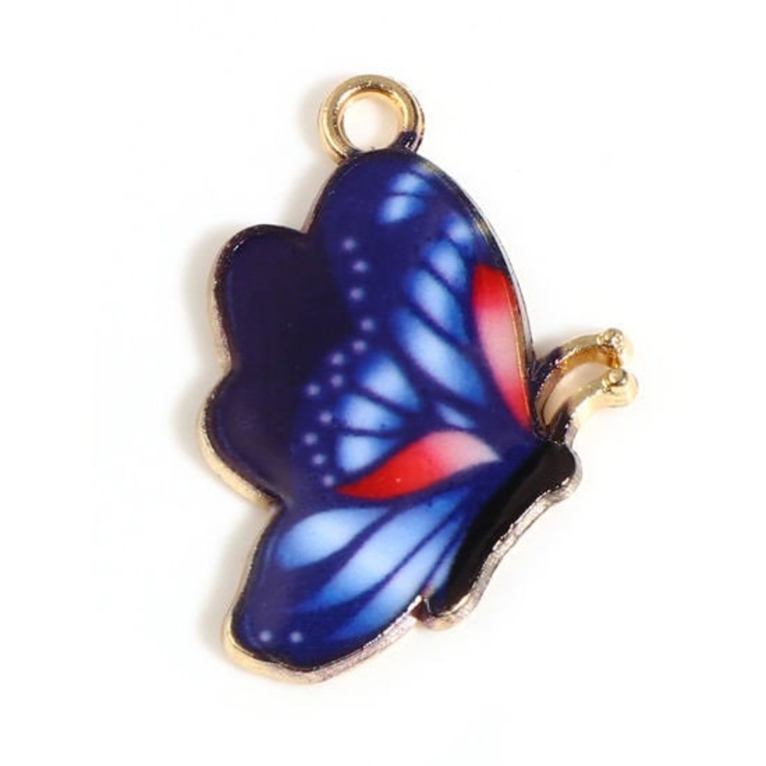 Enamel Butterfly Charm: Dark Blue & Pink, Gold Plated - Etsy