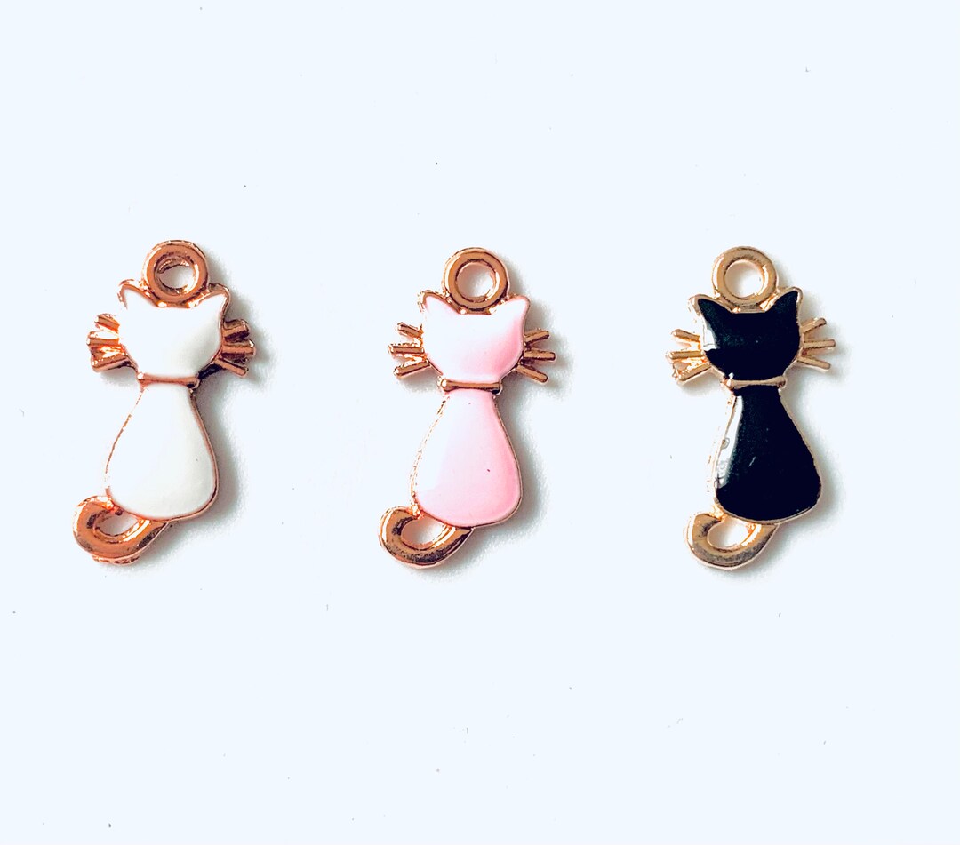 Cat Charm Silhouette, Rose Gold Plated Enamel Small Charms, Assorted ...
